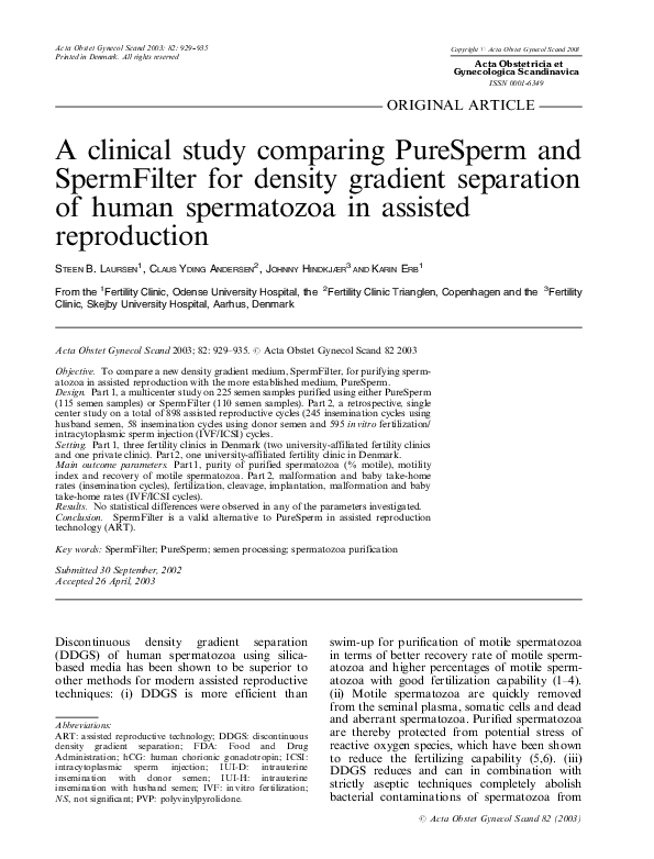 (PDF) A clinical study comparing PureSperm and SpermFilter for density ...