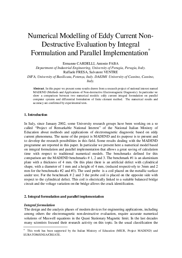 (PDF) Eddy Current NDE: Integral vs. Finite Element Models