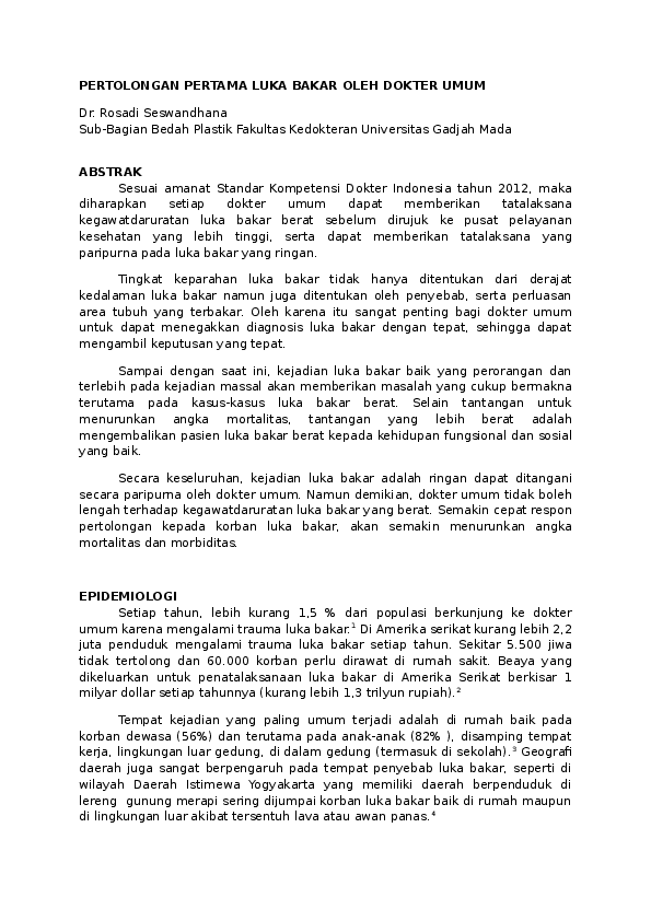 (DOC) PERTOLONGAN PERTAMA LUKA BAKAR OLEH DOKTER UMUM