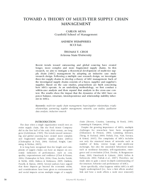 (PDF) Toward a Theory of Multi-Tier Supply Chain Management