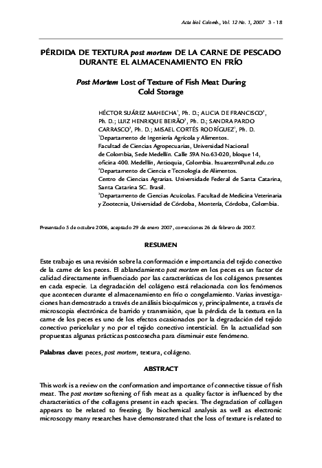 (PDF) Post Mortem Lost of Texture of Fish Meat During Cold Storage