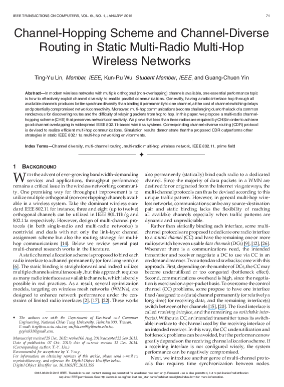 (PDF) Channel-hopping Scheme and Channel-diverse Routing in Static Multi-radio Multi-hop ...