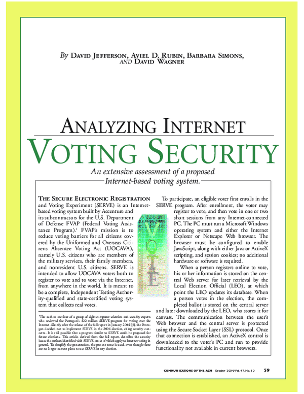 (PDF) Analyzing internet voting security