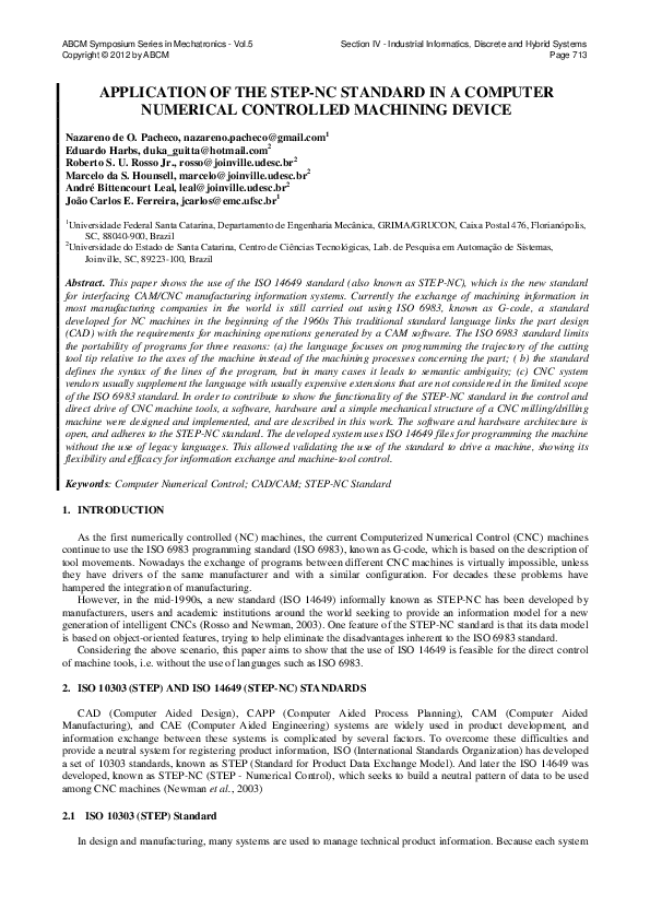 (PDF) Application of the Step-NC Standard in a Computer Numerical ...