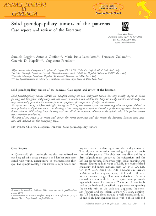 (PDF) Solid pseudopapillary tumors of the pancreas. Case report and review of the literature
