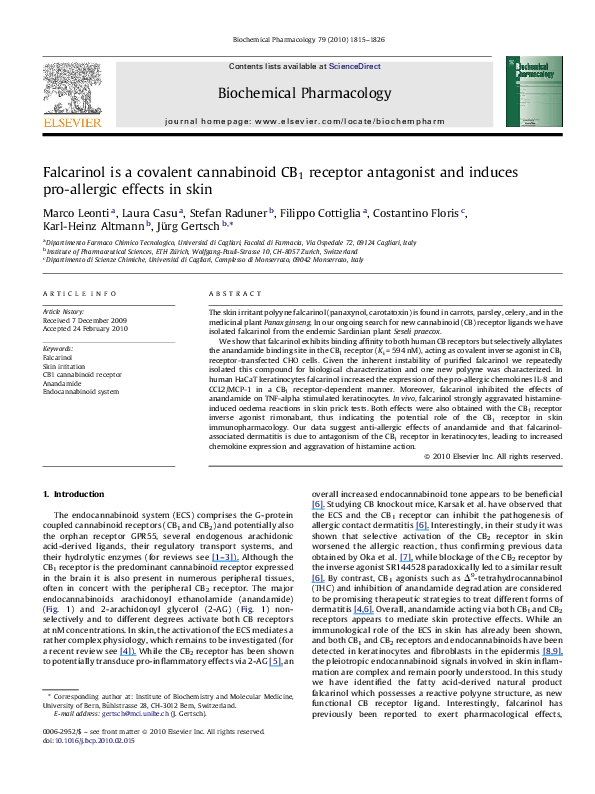 (PDF) Falcarinol (Panaxynol) is a CB1 cannabinoid receptor antagonist ...