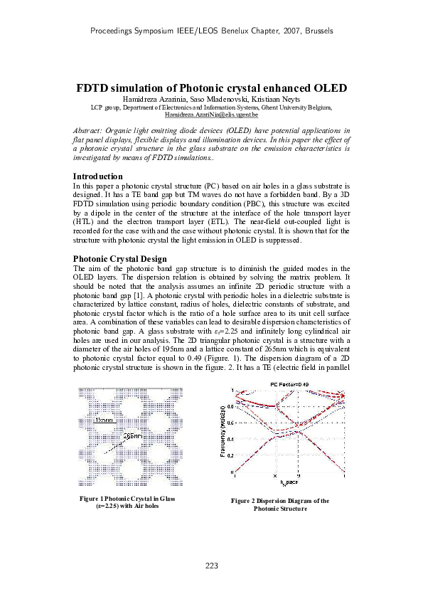 (PDF) FDTD simulation of Photonic crystal enhanced OLED