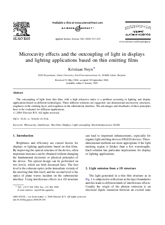 (PDF) Microcavity effects and the outcoupling of light in displays and ...
