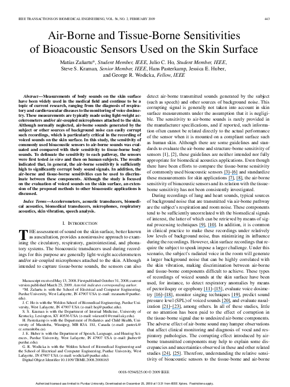 (PDF) Air-Borne and Tissue-Borne Sensitivities of Bioacoustic Sensors ...