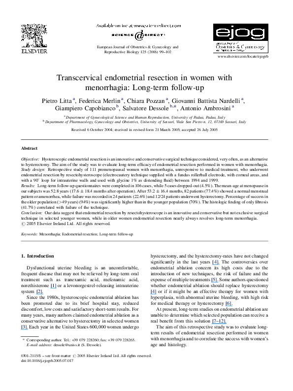 (PDF) Transcervical endometrial resection in women with menorrhagia ...