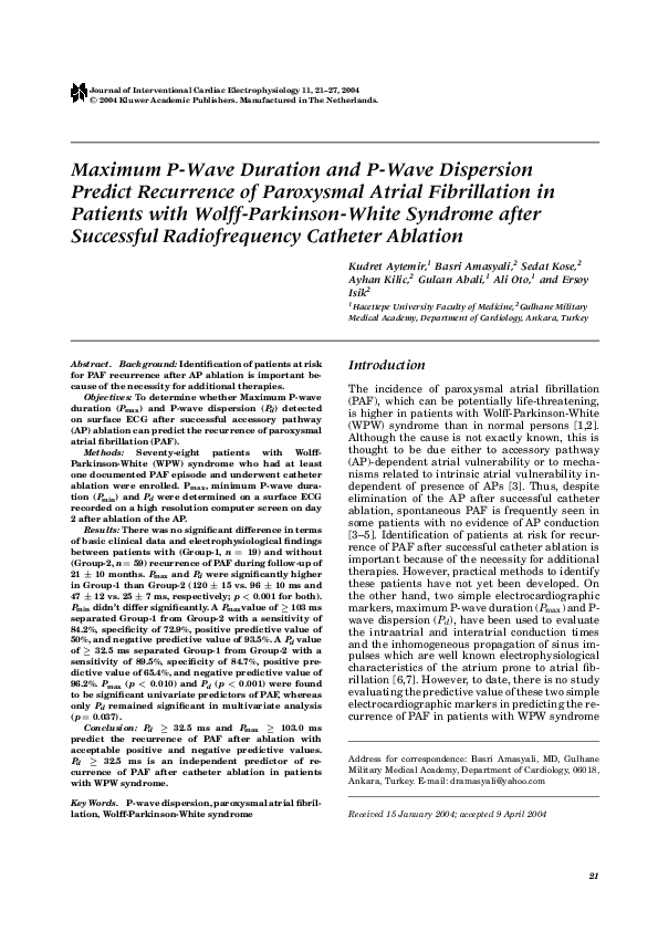 (PDF) Maximum P-Wave Duration and P-Wave Dispersion Predict Recurrence ...