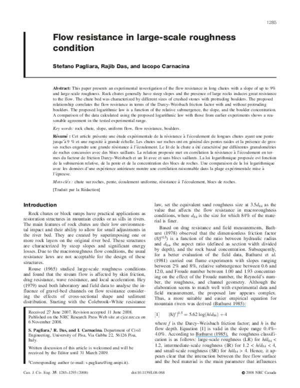 (PDF) Flow resistance in large-scale roughness condition