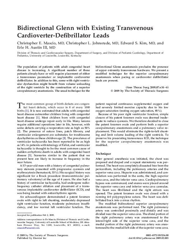 (PDF) Bidirectional Glenn with Existing Transvenous Cardioverter ...
