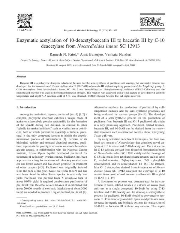 (PDF) Enzymatic acetylation of 10-deacetylbaccatin III to baccatin III ...