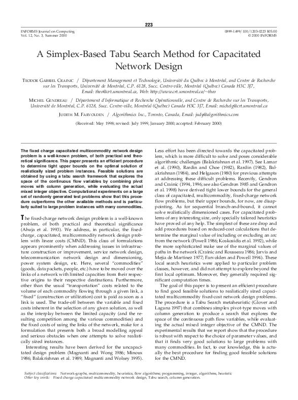 (PDF) A simplex-based tabu search method for capacitated network design