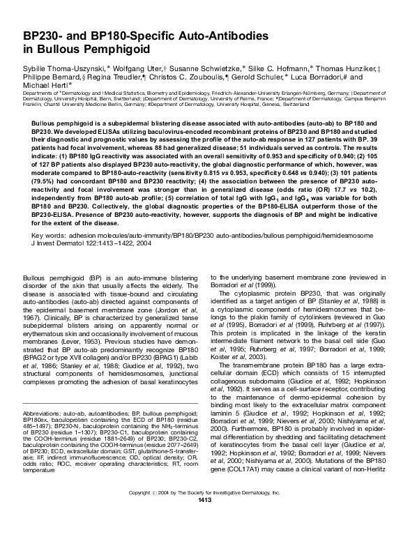 (PDF) BP230- and BP180-specific Auto-Antibodies in Bullous Pemphigoid
