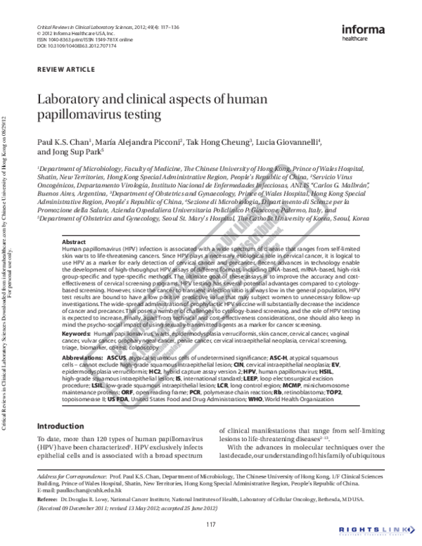 (PDF) Laboratory and clinical aspects of human papillomavirus testing ...