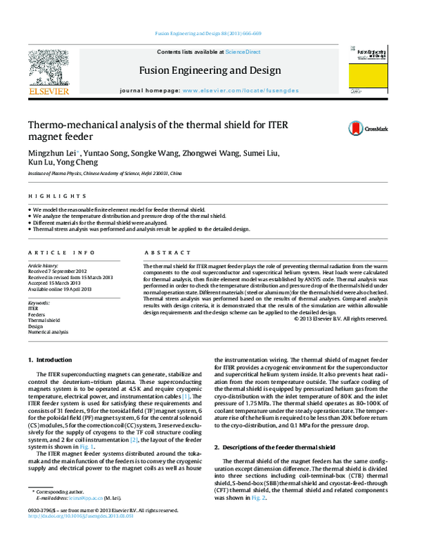 (PDF) Thermo-mechanical analysis of the thermal shield for ITER magnet ...
