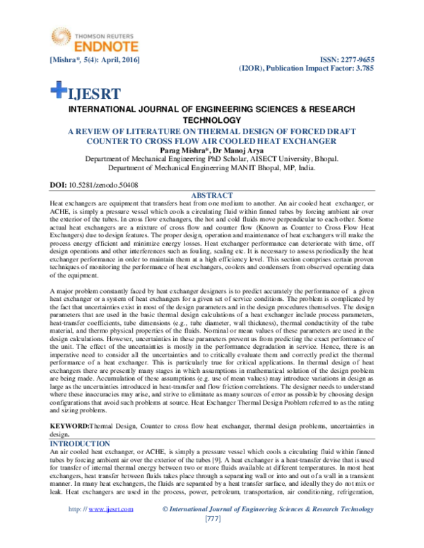 (PDF) A REVIEW OF LITERATURE ON THERMAL DESIGN OF FORCED DRAFT COUNTER ...
