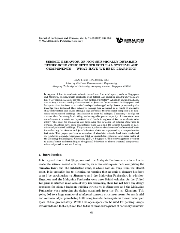 (PDF) Seismic behavior of non-seismically detailed reinforced concrete structural systems and ...
