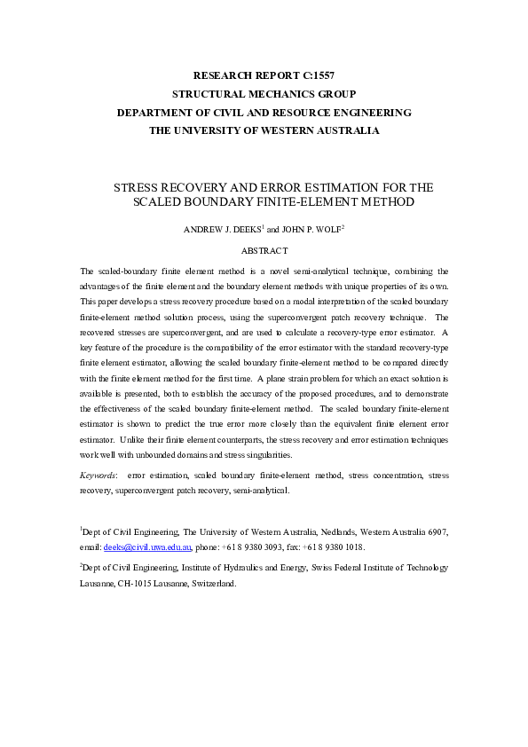 Pdf Stress Recovery And Error Estimation For The Scaled Boundary Finite Element Method