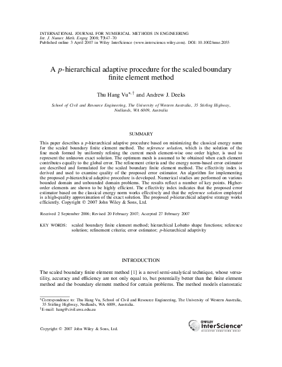 Pdf A P Hierarchical Adaptive Procedure For The Scaled Boundary Finite Element Method