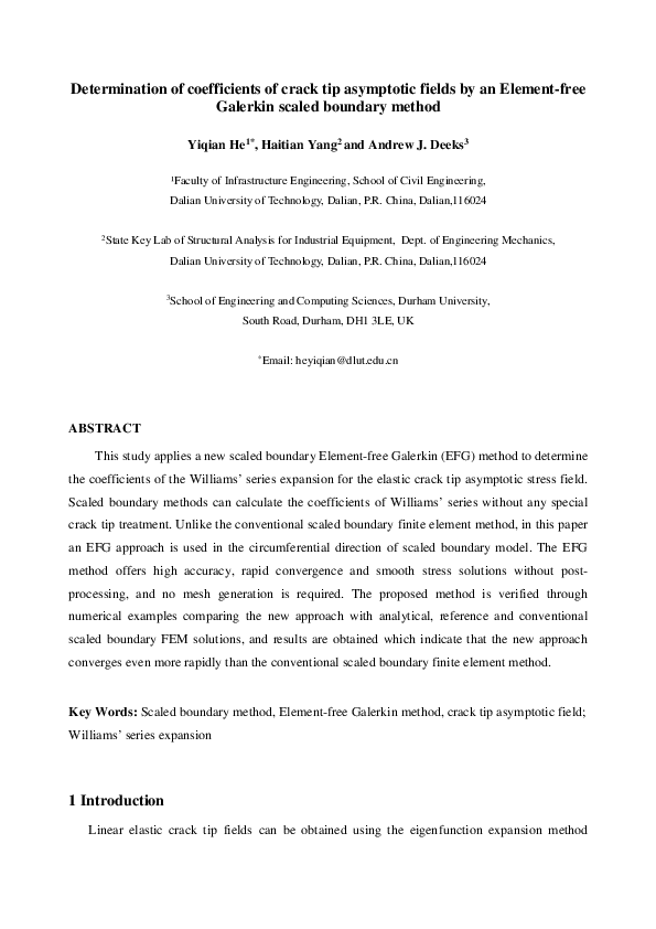 (PDF) Determination of coefficients of crack tip asymptotic fields using the scaled boundary ...