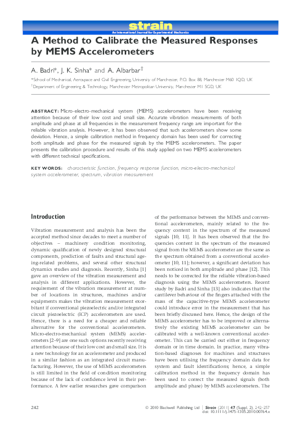 (PDF) A Method to Calibrate the Measured Responses by MEMS Accelerometers | Alhussein Albarbar ...