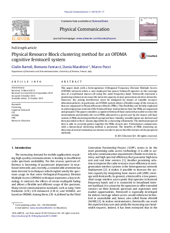 (PDF) Physical Resource Block clustering method for an OFDMA cognitive femtocell system