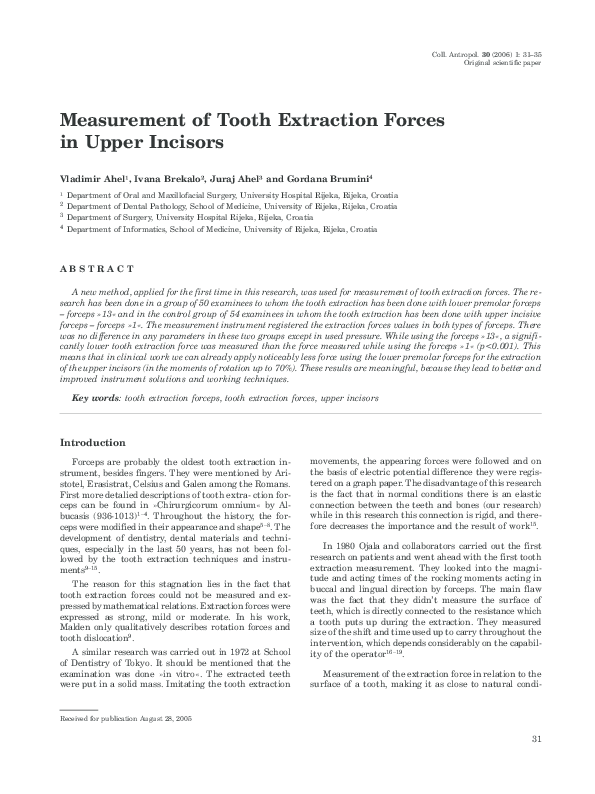 (PDF) Measurement of tooth extraction forces in upper incisors