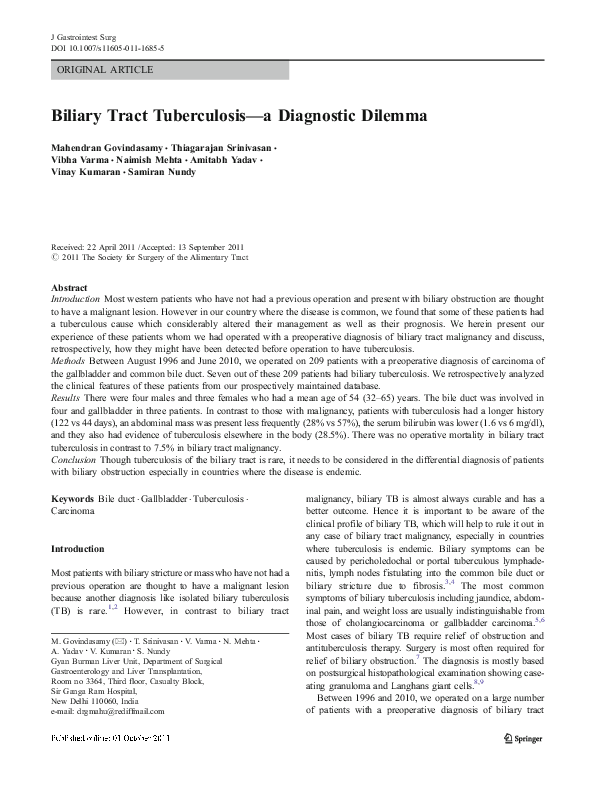 (PDF) Biliary Tract Tuberculosis—a Diagnostic Dilemma