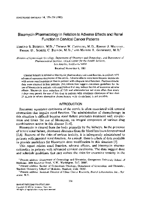 (PDF) Bleomycin pharmacology in relation to adverse effects and renal ...