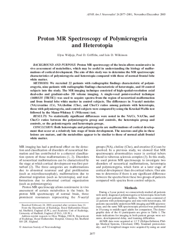 (PDF) Proton MR spectroscopy of polymicrogyria and heterotopia