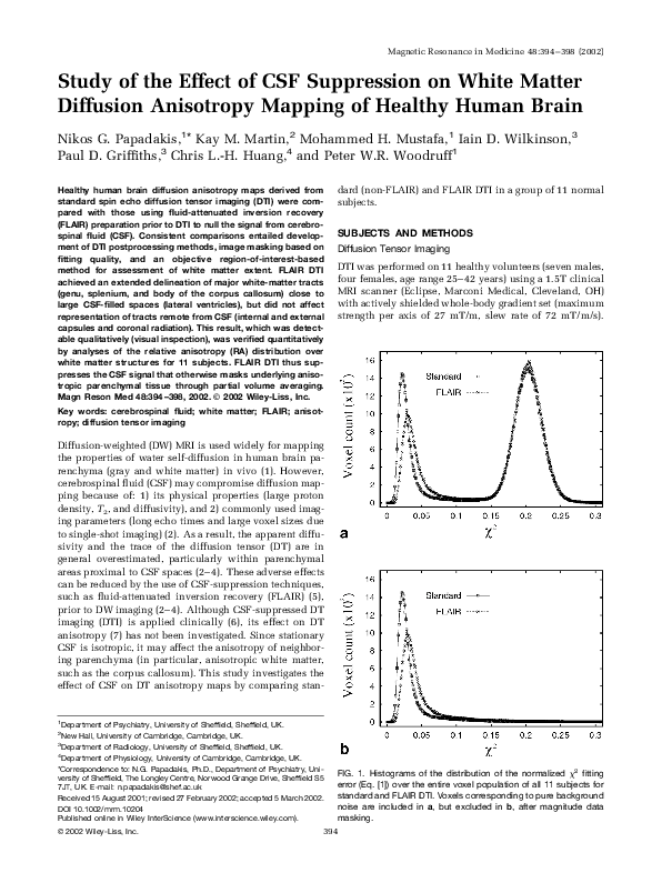 (PDF) Study of the effect of CSF suppression on white matter diffusion ...