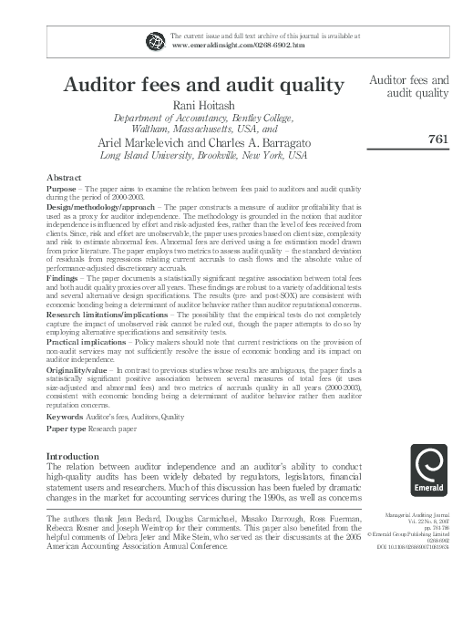 (PDF) Auditor fees and audit quality