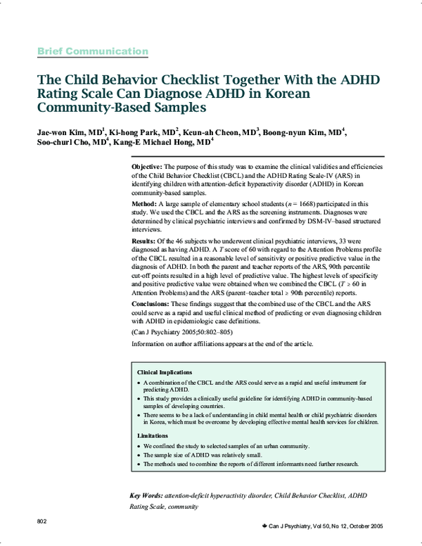 (PDF) The child behavior checklist together with the ADHD rating scale ...