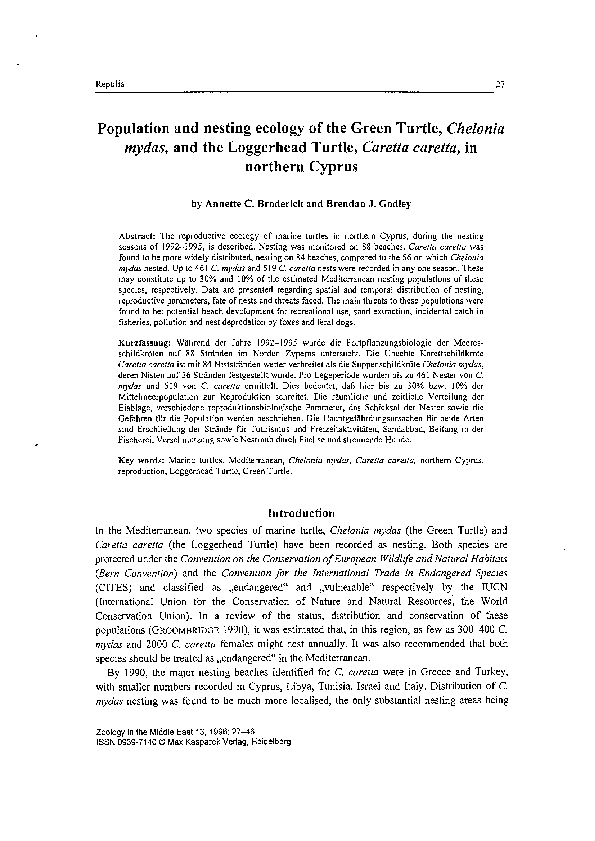 (PDF) Population and nesting ecology of the Green Turtle, Chelonia ...
