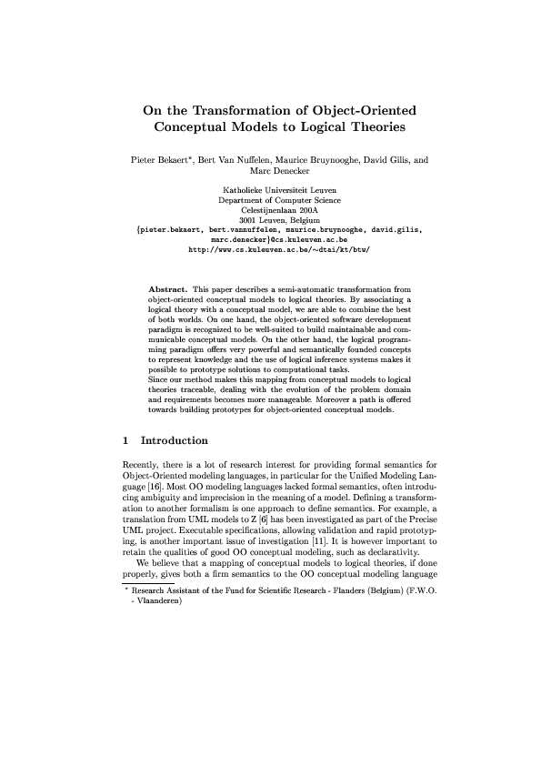 On The Transformation Of Object Oriented Conceptual Models To Logical Theories