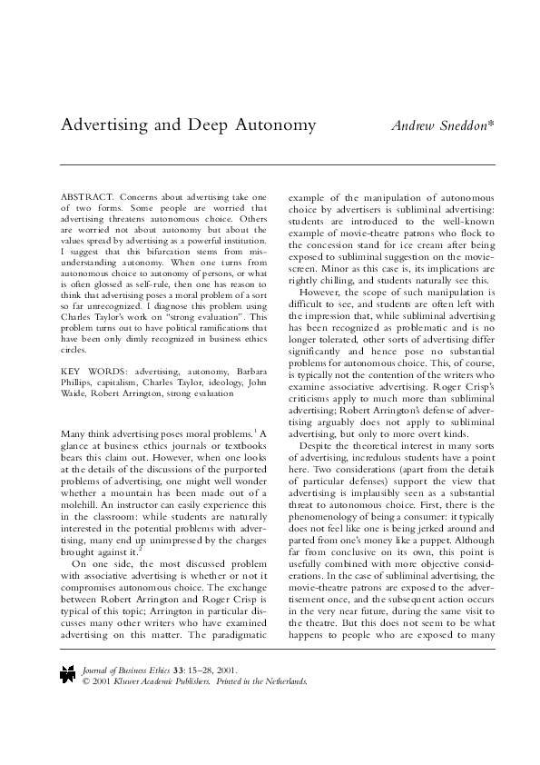 (PDF) Advertising and deep autonomy