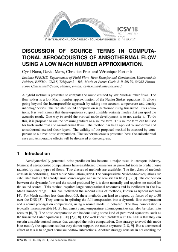 (PDF) Discussion of Source Terms in Computational Aeroacoustics of Anisothermal Flow Using a Low ...