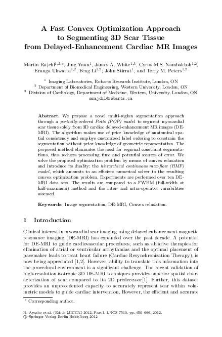 Pdf A Fast Convex Optimization Approach To Segmenting 3d Scar Tissue From Delayed Enhancement