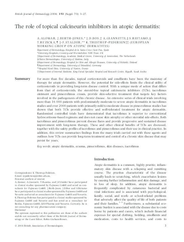 (PDF) The role of topical calcineurin inhibitors in atopic dermatitis