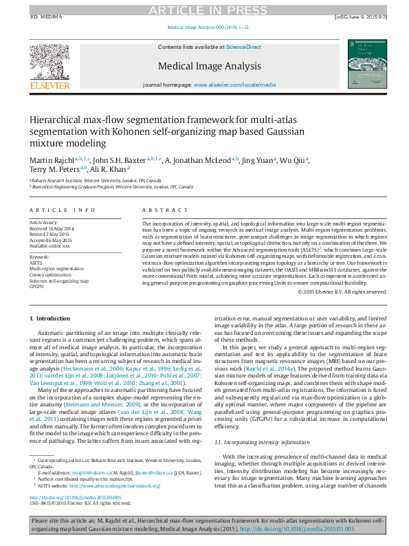 Pdf Hierarchical Max Flow Segmentation Framework For Multi Atlas Segmentation With Kohonen 1682