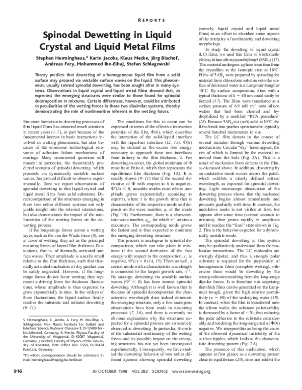 (PDF) Spinodal dewetting in liquid crystal and liquid metal films