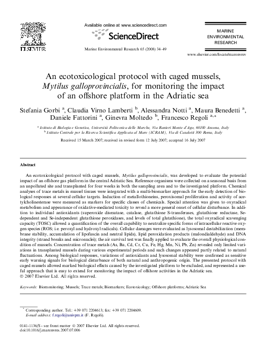 (PDF) An ecotoxicological protocol with caged mussels, Mytilus ...