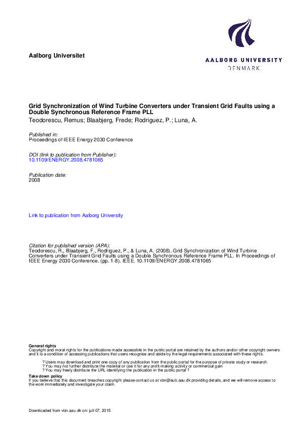 (PDF) Grid Synchronization of Wind Turbine Converters under Transient Grid Faults using a Double ...