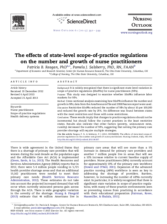 (PDF) The effects of state-level scope-of-practice regulations on the ...