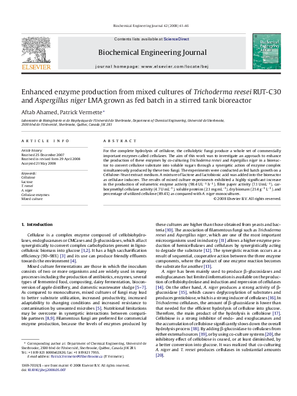 (PDF) Enhanced enzyme production from mixed cultures of Trichoderma reesei RUT-C30 and ...