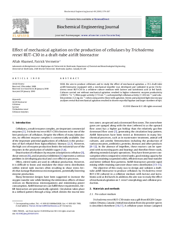 (PDF) Effect of mechanical agitation on the production of cellulases by Trichoderma reesei RUT ...