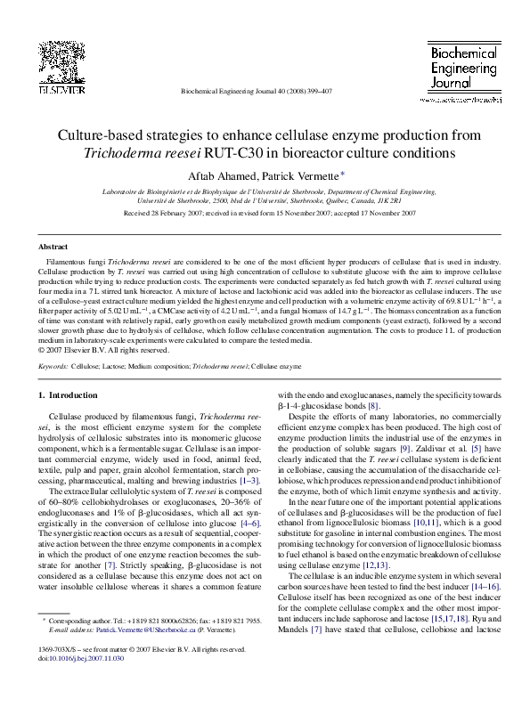 (PDF) Culture-based strategies to enhance cellulase enzyme production from Trichoderma reesei ...